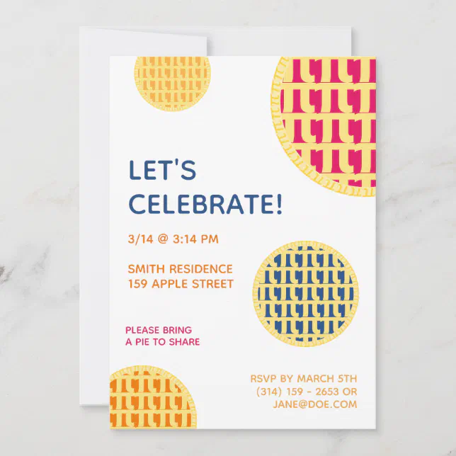 Custom Pi Day Pie Party Invitation Card Template | Zazzle