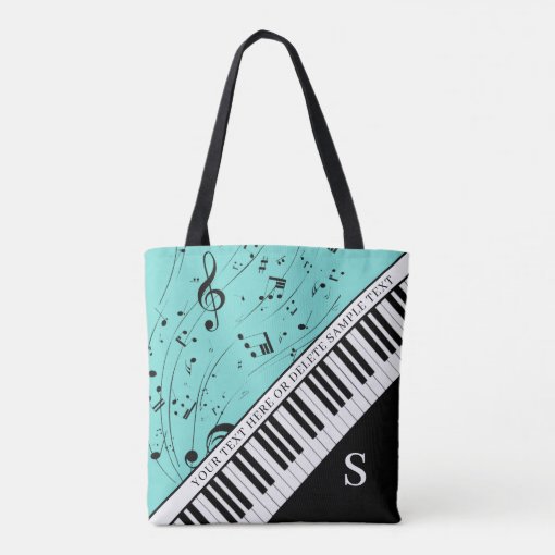 Custom Piano Music Notes Script Name Black Mint Tote Bag | Zazzle