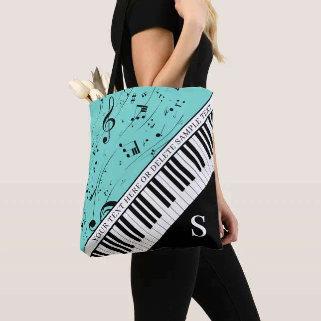 Custom Piano Music Notes Script Name Black Mint Tote Bag | Zazzle