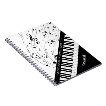 Custom Piano Music Notes Script Name Black White Notebook | Zazzle