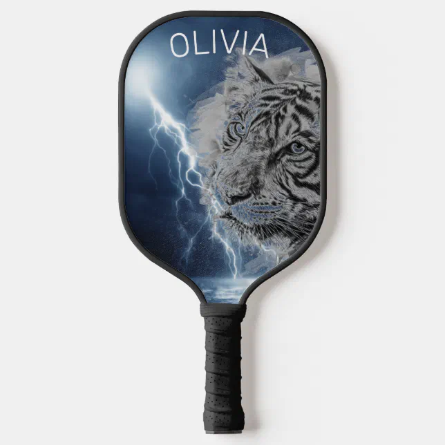 CUSTOM PICKLEBALL PADDLE TIGER WITH STORM CLOUDS | Zazzle