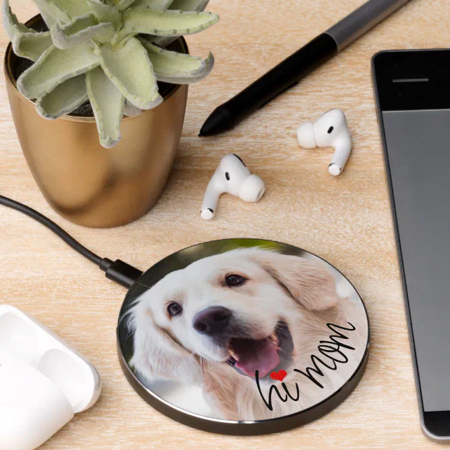 Custom Picture Love Heart Hi Mom Text Wireless Charger | Zazzle