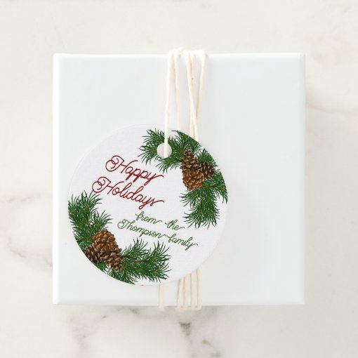 Custom Pinecones Pine Needles Branches Wreath Favor Tags | Zazzle