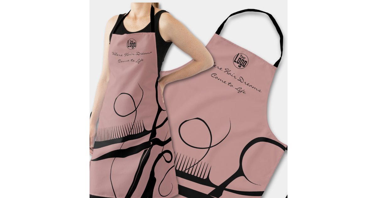 Custom Pink Black Logo Motto Hair Tools Apron | Zazzle
