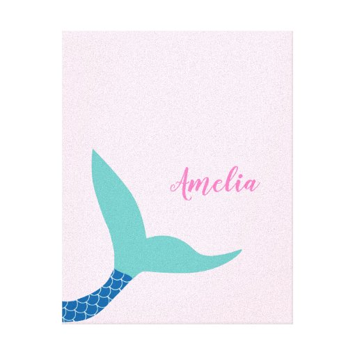 Custom Pink Blue teal Magical Mermaid Tail Kid's Canvas Print | Zazzle