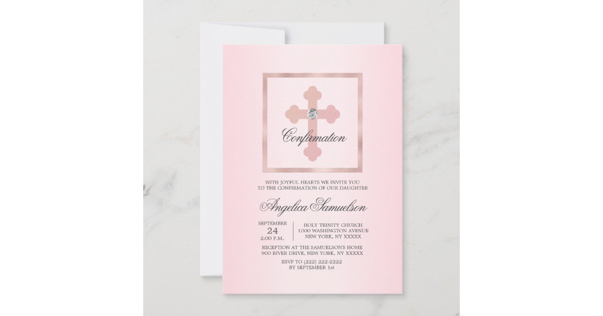 Custom Pink Cross Confirmation Ceremony GIRL Invitation | Zazzle