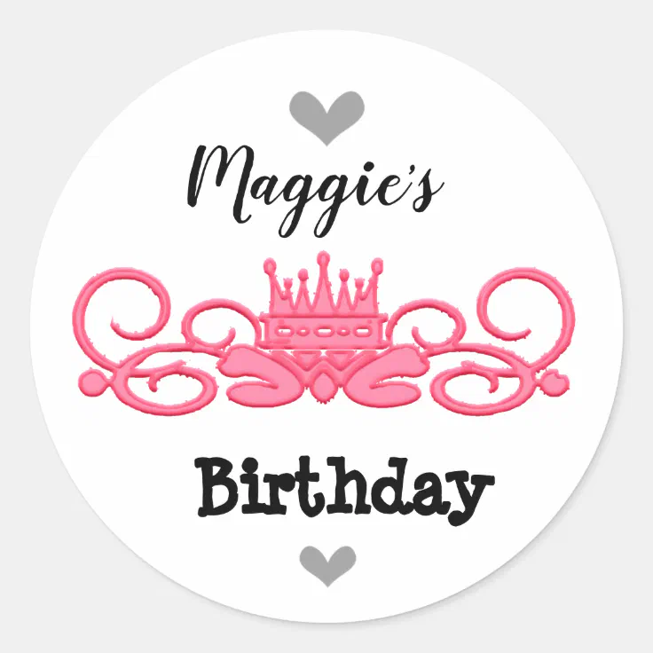 Custom Pink Crown Design Classic Round Sticker | Zazzle