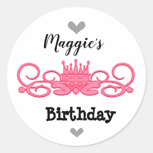 Custom Pink Crown Design Classic Round Sticker | Zazzle