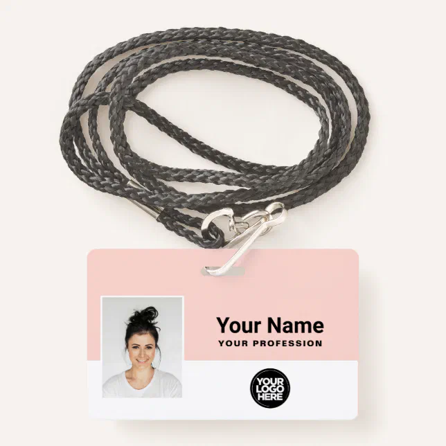 Custom Pink Employee Logo Name Photo ID Lanyard Badge | Zazzle