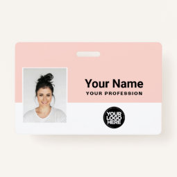 Custom Pink Employee Logo Name Photo ID Lanyard Badge | Zazzle