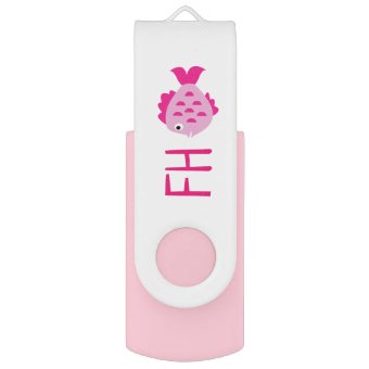 Custom pink fish logo swivel USB flash drive | Zazzle