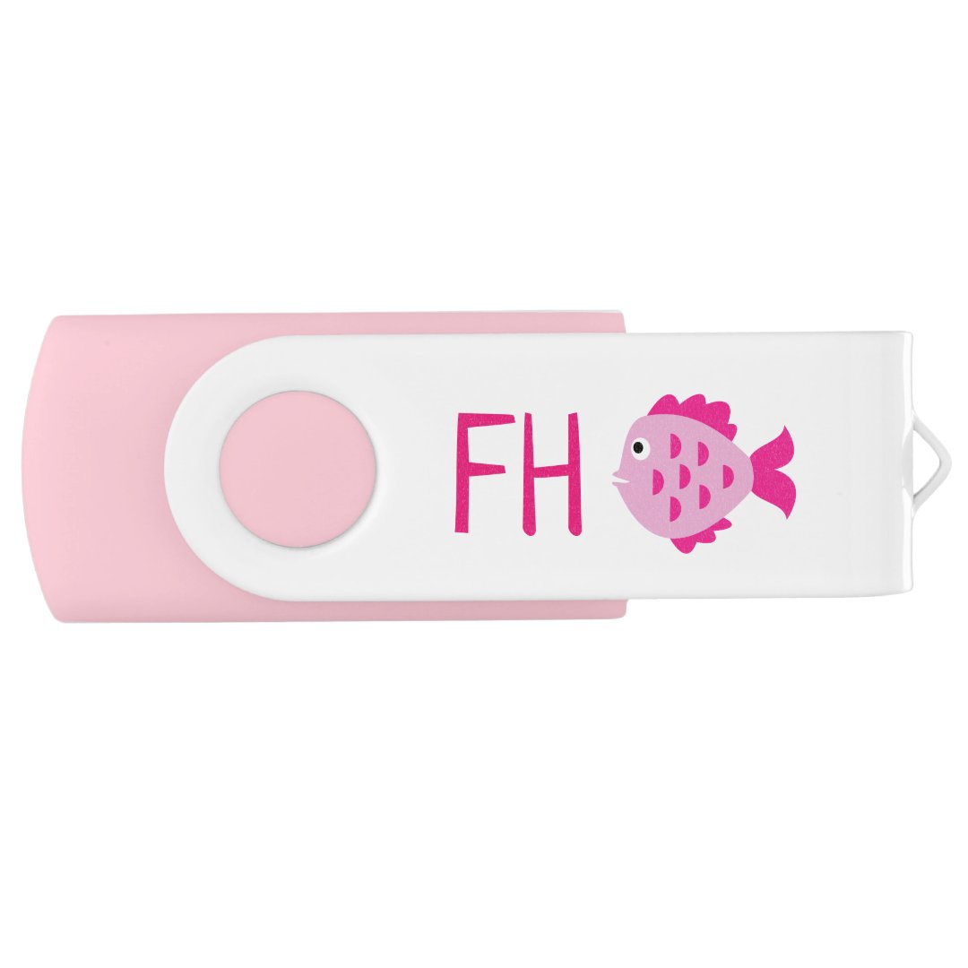 Custom pink fish logo swivel USB flash drive | Zazzle