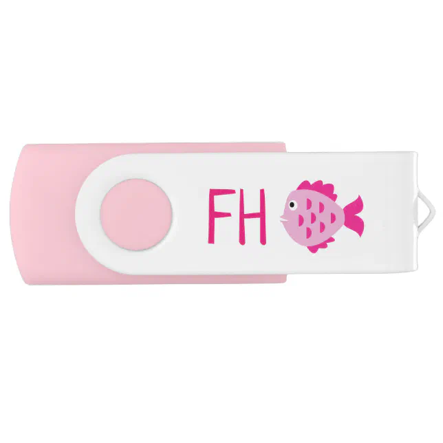 Custom pink fish logo swivel USB flash drive | Zazzle