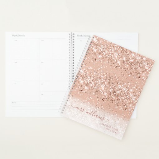 Custom Pink Glitter Teacher Classroom Planner | Zazzle