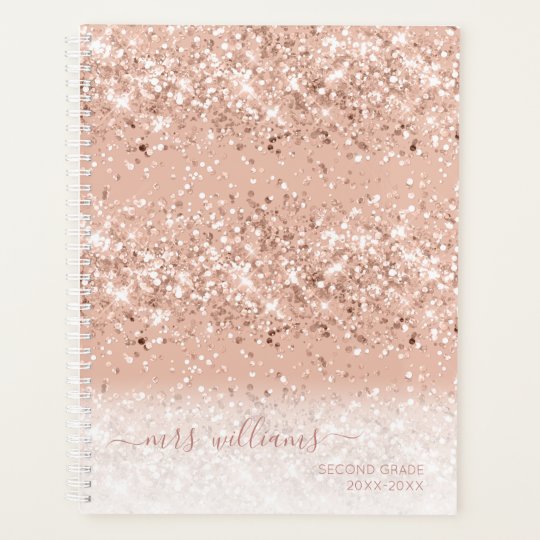 Custom Pink Glitter Teacher Classroom Planner | Zazzle.com