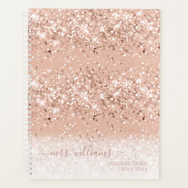 Custom Pink Glitter Teacher Classroom Planner | Zazzle
