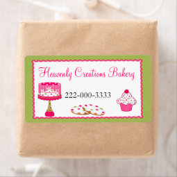 Custom Pink & Green Bakery Label | Zazzle