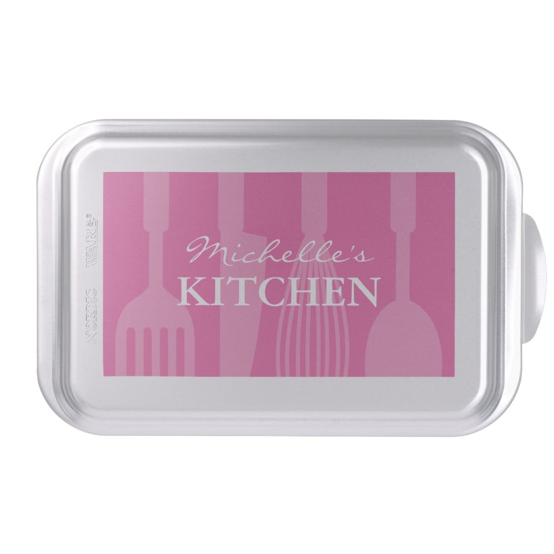 Custom pink kitchen cooking utensils cake pan | Zazzle