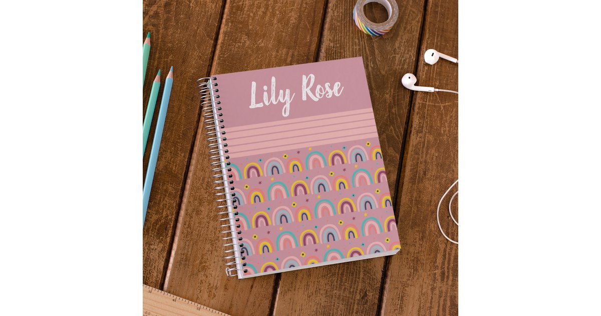 Custom Pink Rainbow Pattern Kid's Notebook | Zazzle