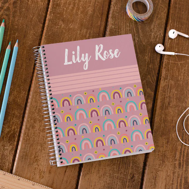 Custom Pink Rainbow Pattern Kid's Notebook | Zazzle