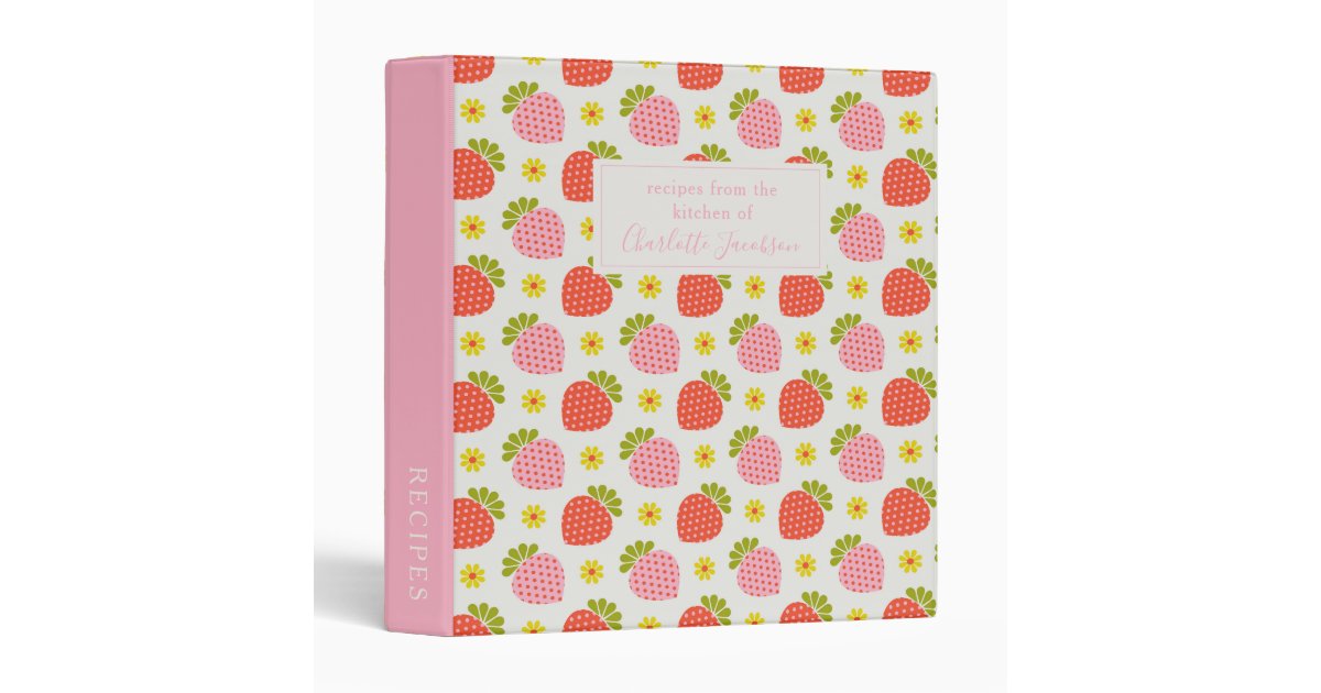 Custom Pink Red Vintage Strawberries Family Recipe 3 Ring Binder | Zazzle