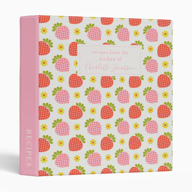 Custom Pink Red Vintage Strawberries Family Recipe 3 Ring Binder | Zazzle