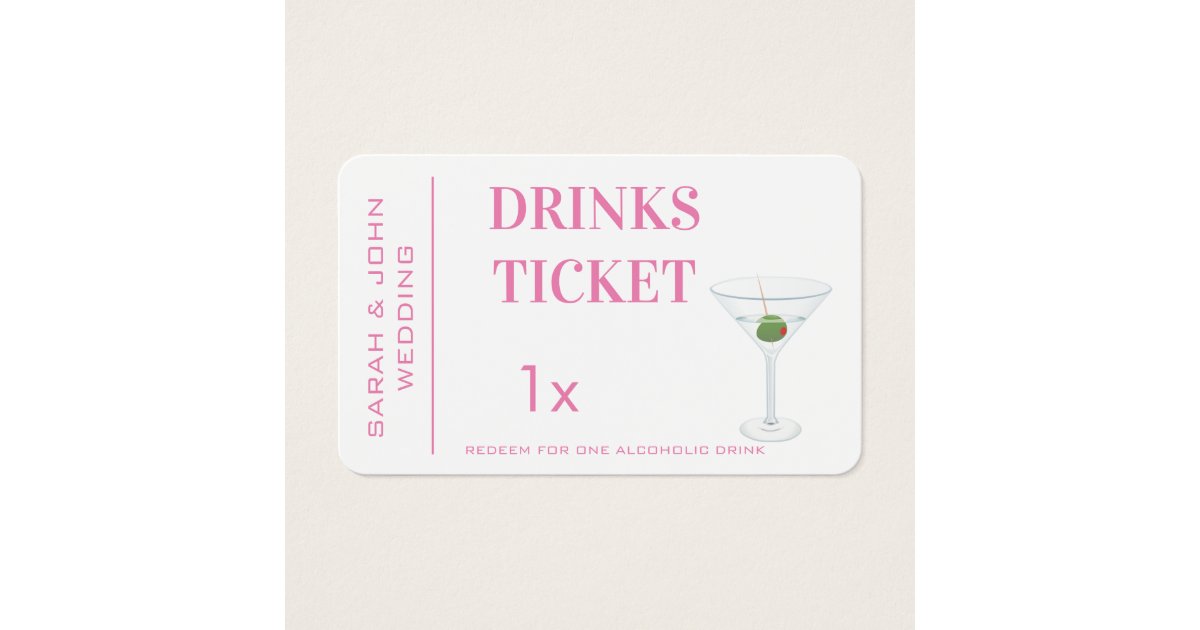 Custom Pink Simple Drink Ticket Wedding Reception | Zazzle