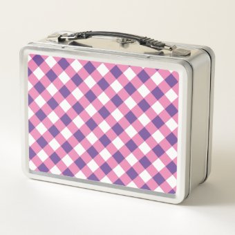 Custom Pink White Purple Checkered Pattern Kid's Metal Lunch Box | Zazzle