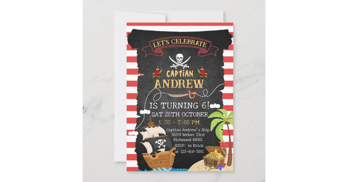 Custom Pirate Birthday Party Treasure Map for boy Invitation | Zazzle