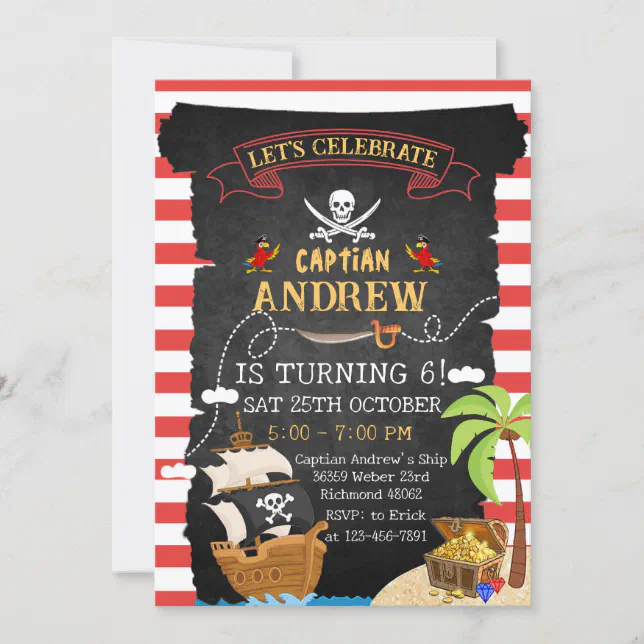 Custom Pirate Birthday Party Treasure Map for boy Invitation | Zazzle