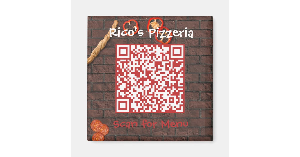 Custom Pizzeria Menu QR Code Magnet | Zazzle