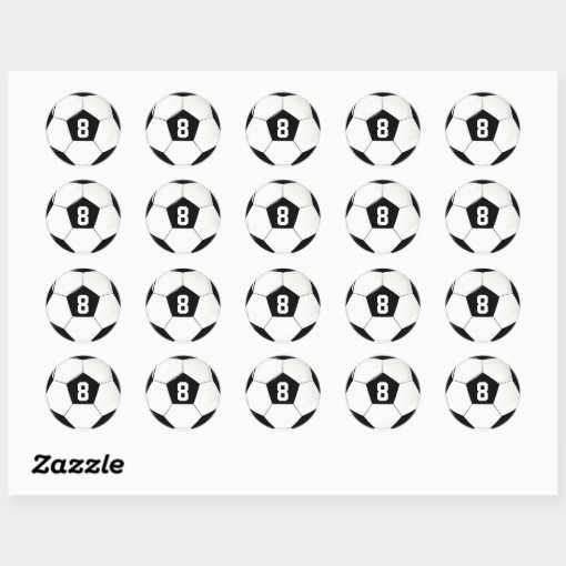 Custom Player Number Black and White Soccer Ball Classic Round Sticker ...