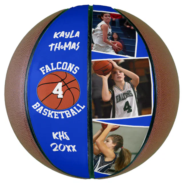 Custom Player Photos Team Name and Number Blue Basketball | Zazzle