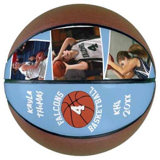 Custom Player Photos Team Name Number Light Blue Basketball | Zazzle