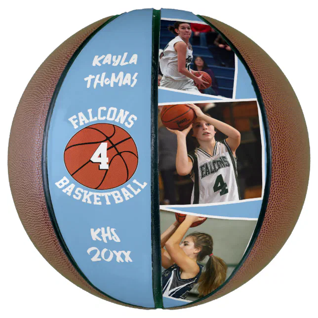 Custom Player Photos Team Name Number Light Blue Basketball | Zazzle