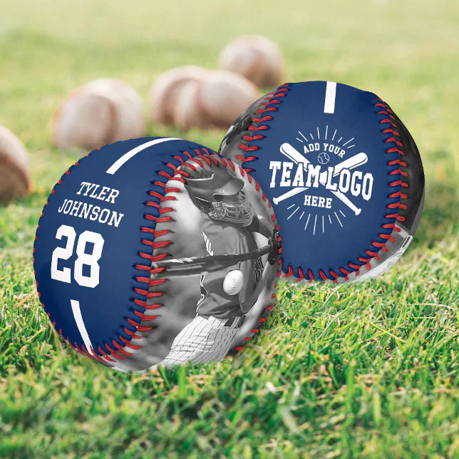 Custom Player Team Logo 2 Photo Blue Baseball | Zazzle