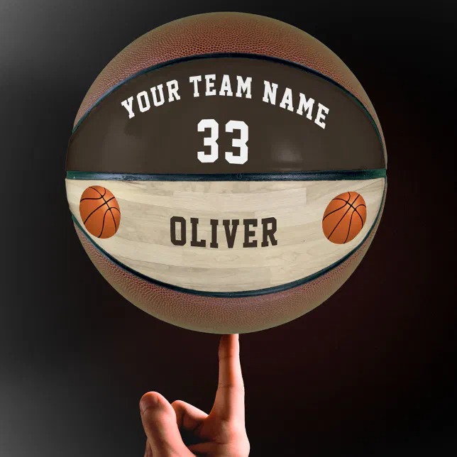 Custom Player's Name Number Team Wood Floor Basketball | Zazzle