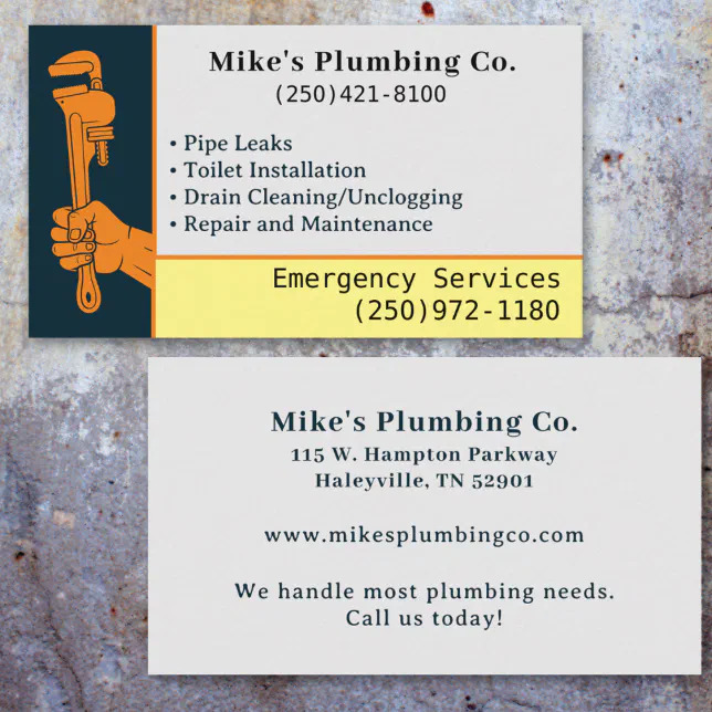 Custom Plumber Plumbing Service Professional Business Card | Zazzle