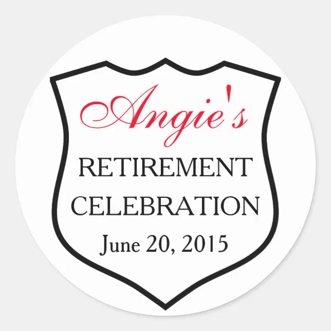 Custom Police Badge Black Red Retirement Classic Round Sticker | Zazzle