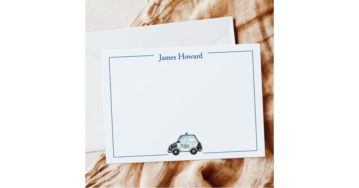 Custom Police Car Stationery, Boys Blue & White Thank You Card | Zazzle