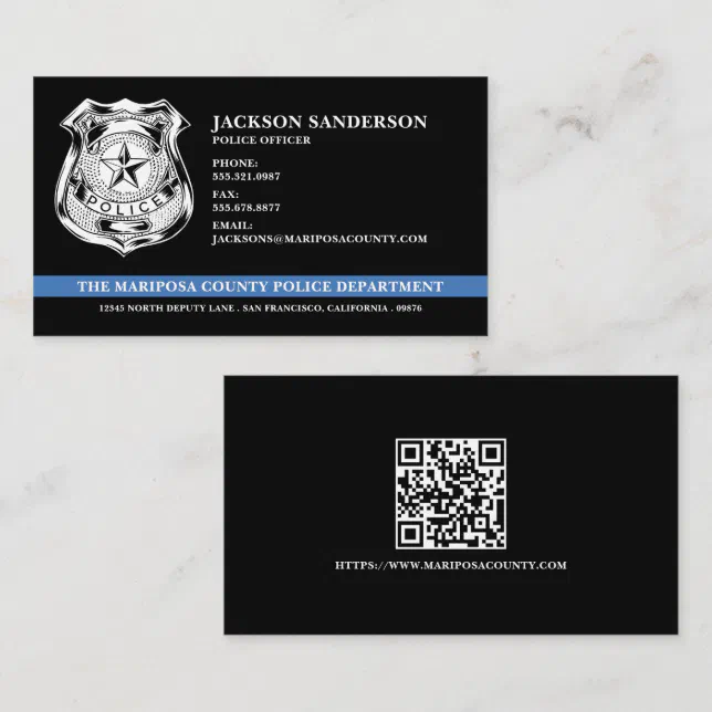 Custom Police Department Law Enforcement QR Code Business Card | Zazzle