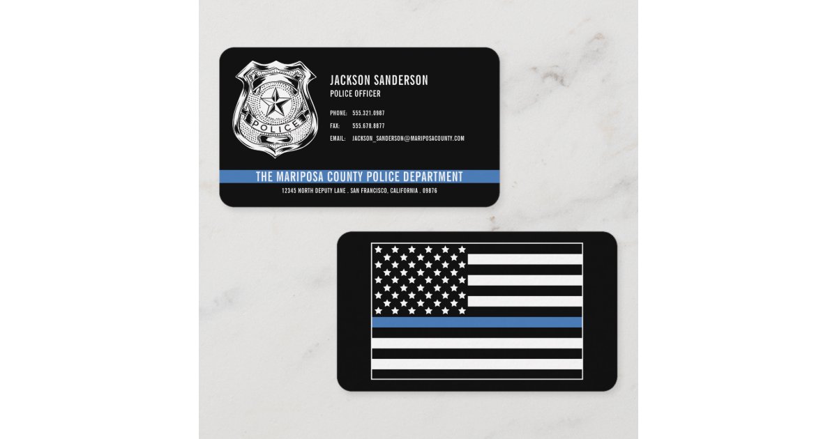 Custom Police Department Logo Thin Blue Line Business Card | Zazzle