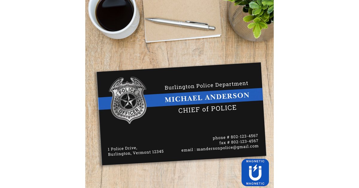 Custom Police Department Thin Blue Line Flag Logo Business Card Magnet ...