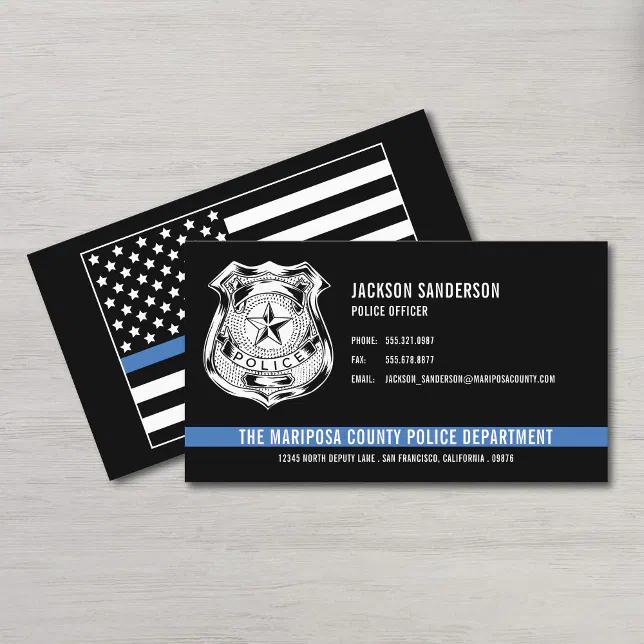 Custom Police Department Thin Blue Line Logo Business Card | Zazzle