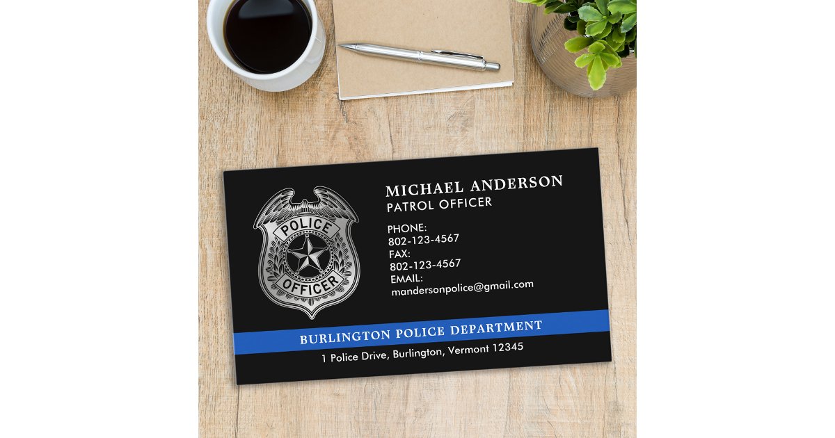 Custom Police Department Thin Blue Line Logo Business Card | Zazzle