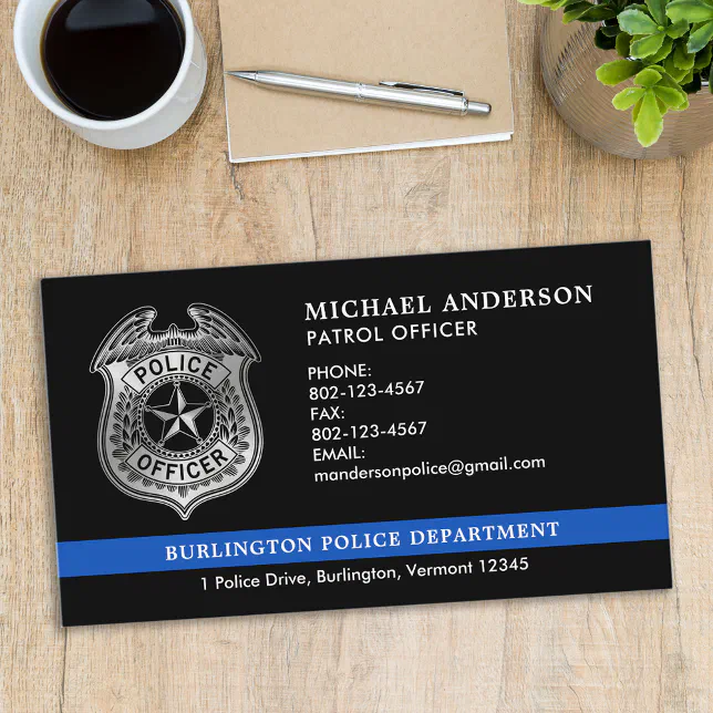 Custom Police Department Thin Blue Line Logo Business Card | Zazzle