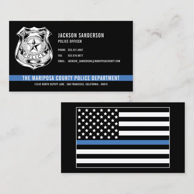 Custom Police Department Thin Blue Line Logo Business Card | Zazzle