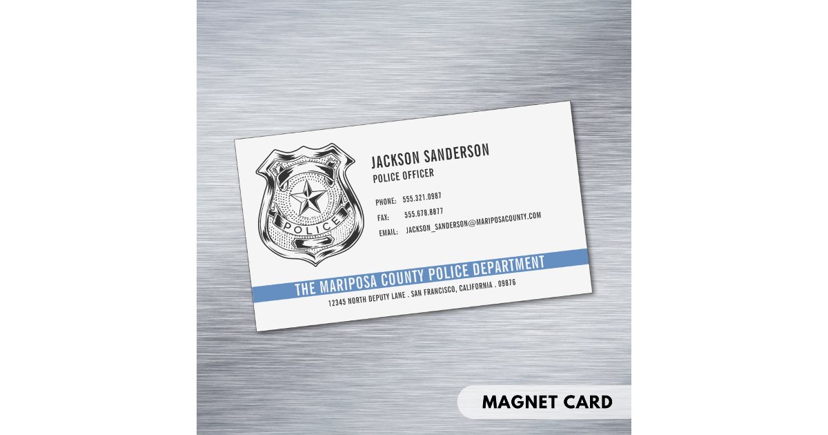 Custom Police Department Thin Blue Line Logo Business Card Magnet | Zazzle