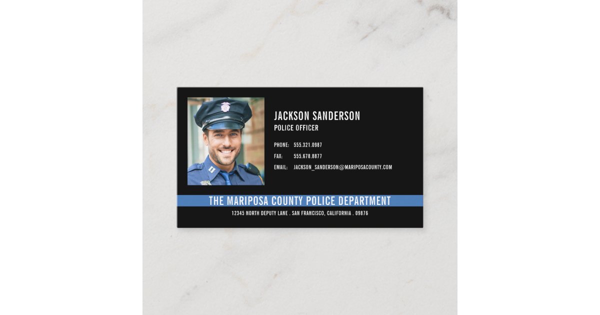 Custom Police Department Thin Blue Line Photo Business Card | Zazzle