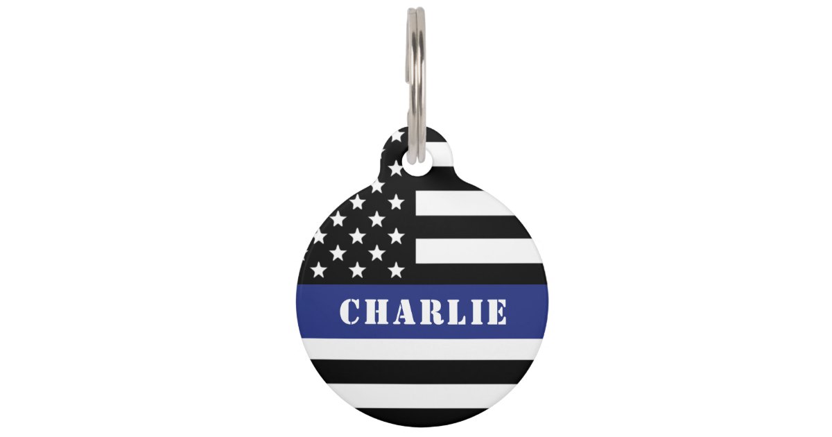 Custom Police Dog K9 Police Officer Thin Blue Line Pet ID Tag | Zazzle